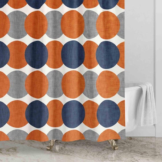 Burnt Orange Navy Gray Shower Curtain Mid century Modern Bathroom Decor Retro Shower Curtain Etsy UK
