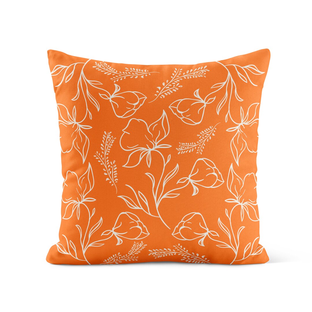 Orange Floral Outdoor Pillow • Patio Cushions • Patio Decor Porch Decor ...