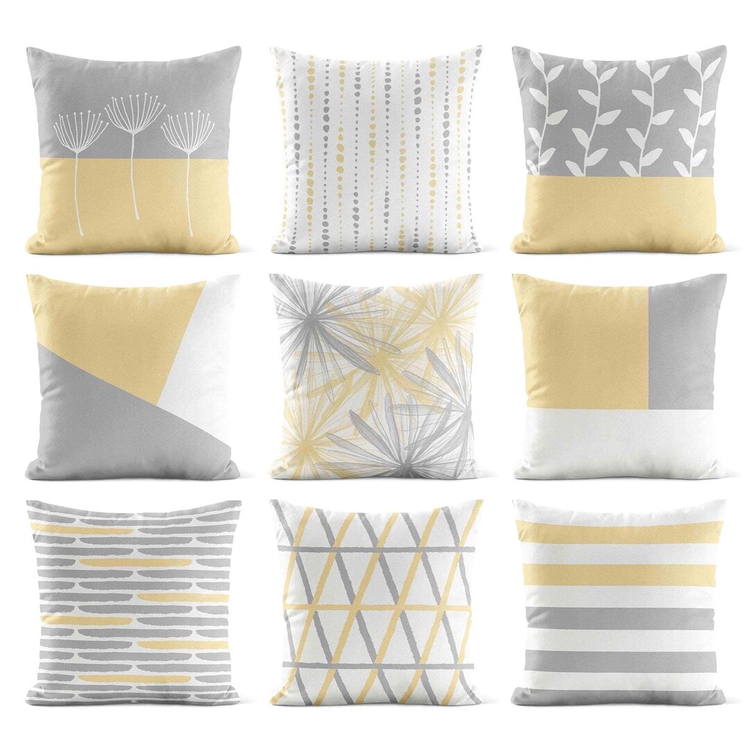 Butter Yellow Gray Throw Pillow Cover • Decorative Pillows for Couch ...