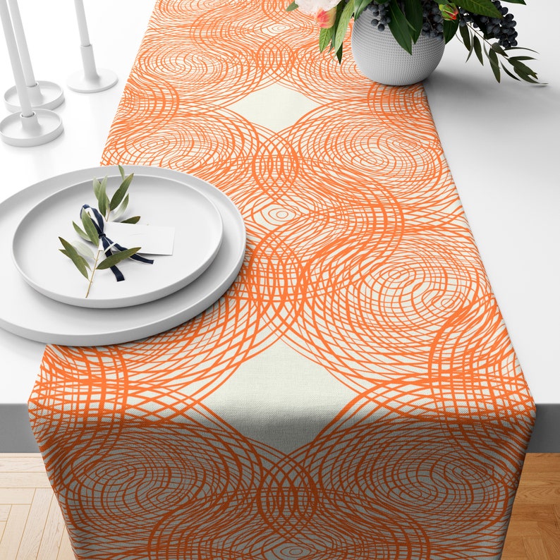 Orange Table Runner Mid Century Modern Tablecloth Kitchen | Etsy