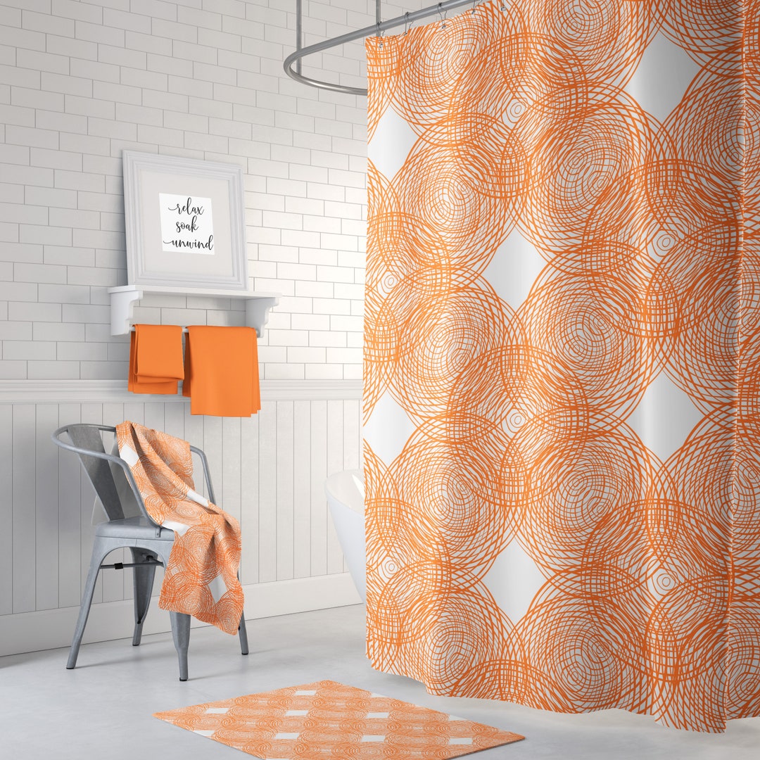 Orange Shower Curtain Mid Century Modern Bathroom Decor Shower Curtains ...