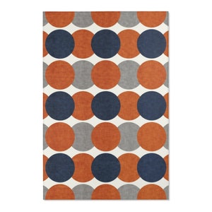 Burnt Orange Navy Gray Area Rug • Mid-century Modern Chenille Rug ...