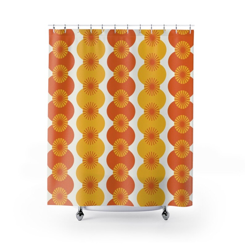 Orange Yellow Mid Century Modern Shower Curtain Retro Shower Etsy