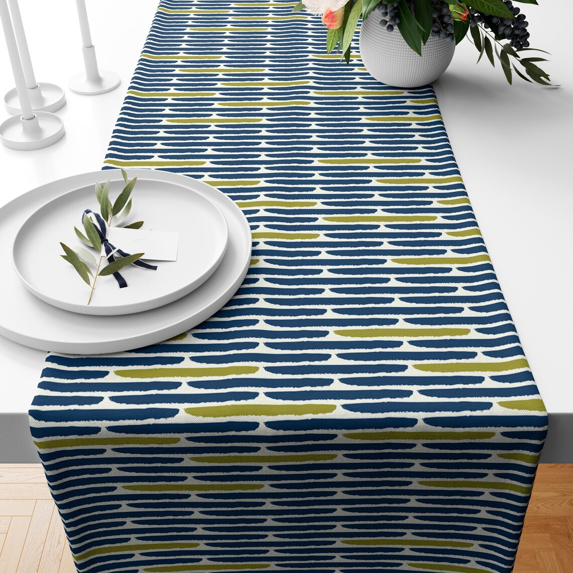 Lime Green Blue Striped Table Runner Modern Table Decor - Etsy