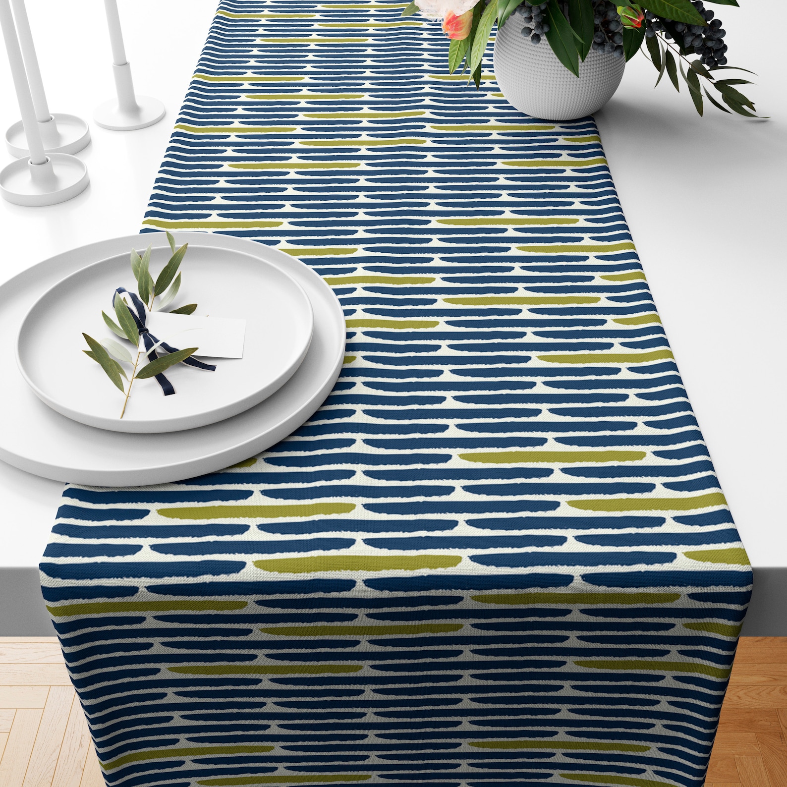 Lime Green Blue Striped Table Runner Modern Table Decor - Etsy