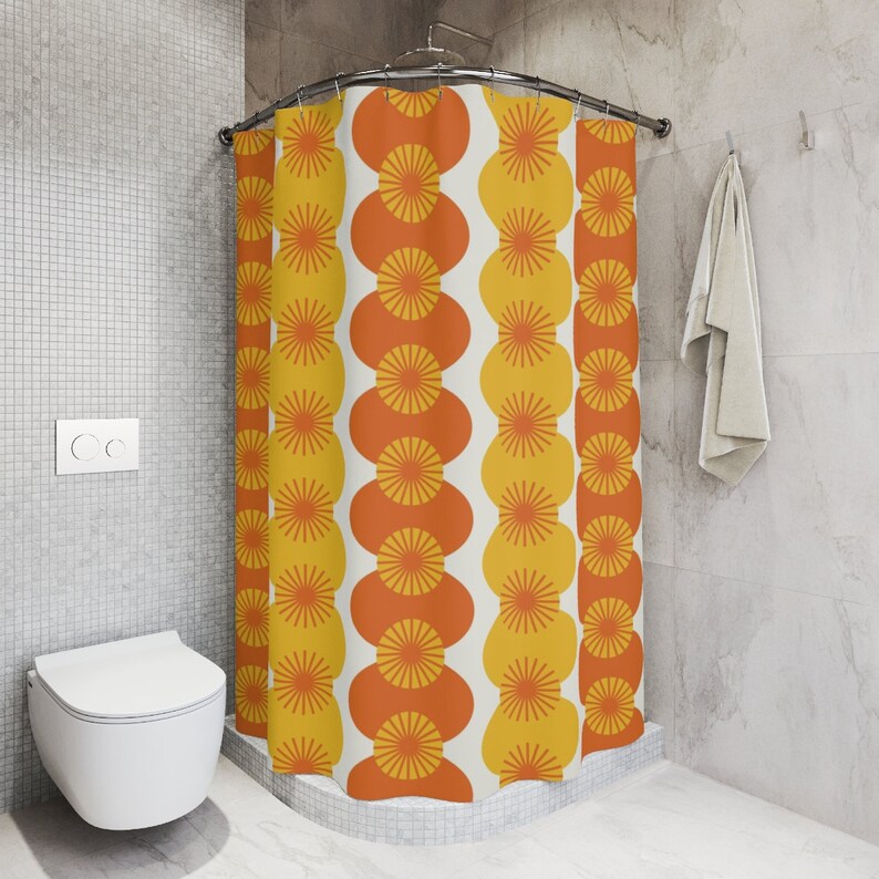Orange Yellow Mid Century Modern Shower Curtain Retro Shower Etsy