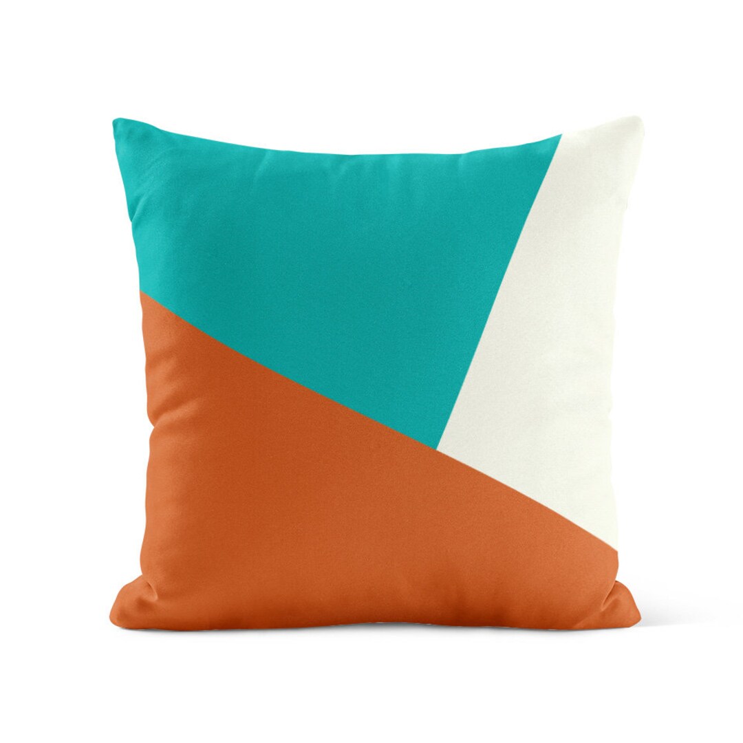 Burnt Orange Teal Color Block Throw Pillow Cover Decorative - Etsy