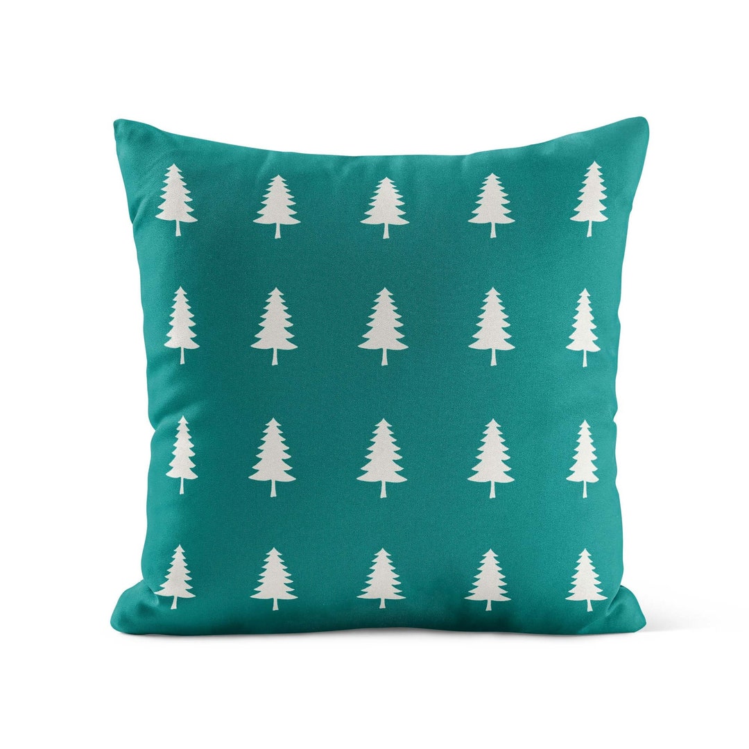 Teal OUTDOOR Christmas Pillow Fir Tree Holiday Patio Cushions Porch ...