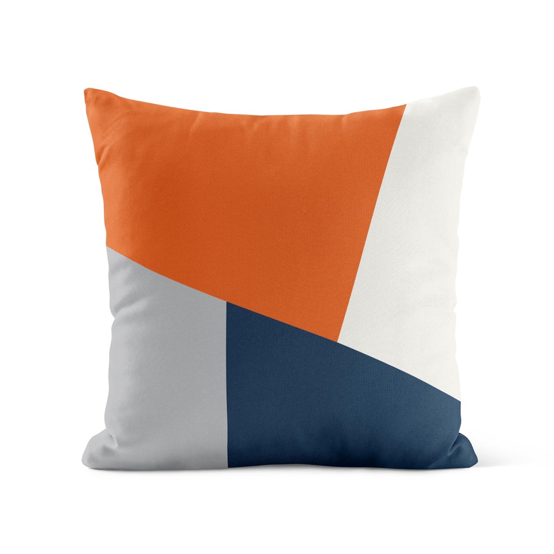 Burnt Orange Navy Gray Throw Pillow Cover • Color Block Decorative ...
