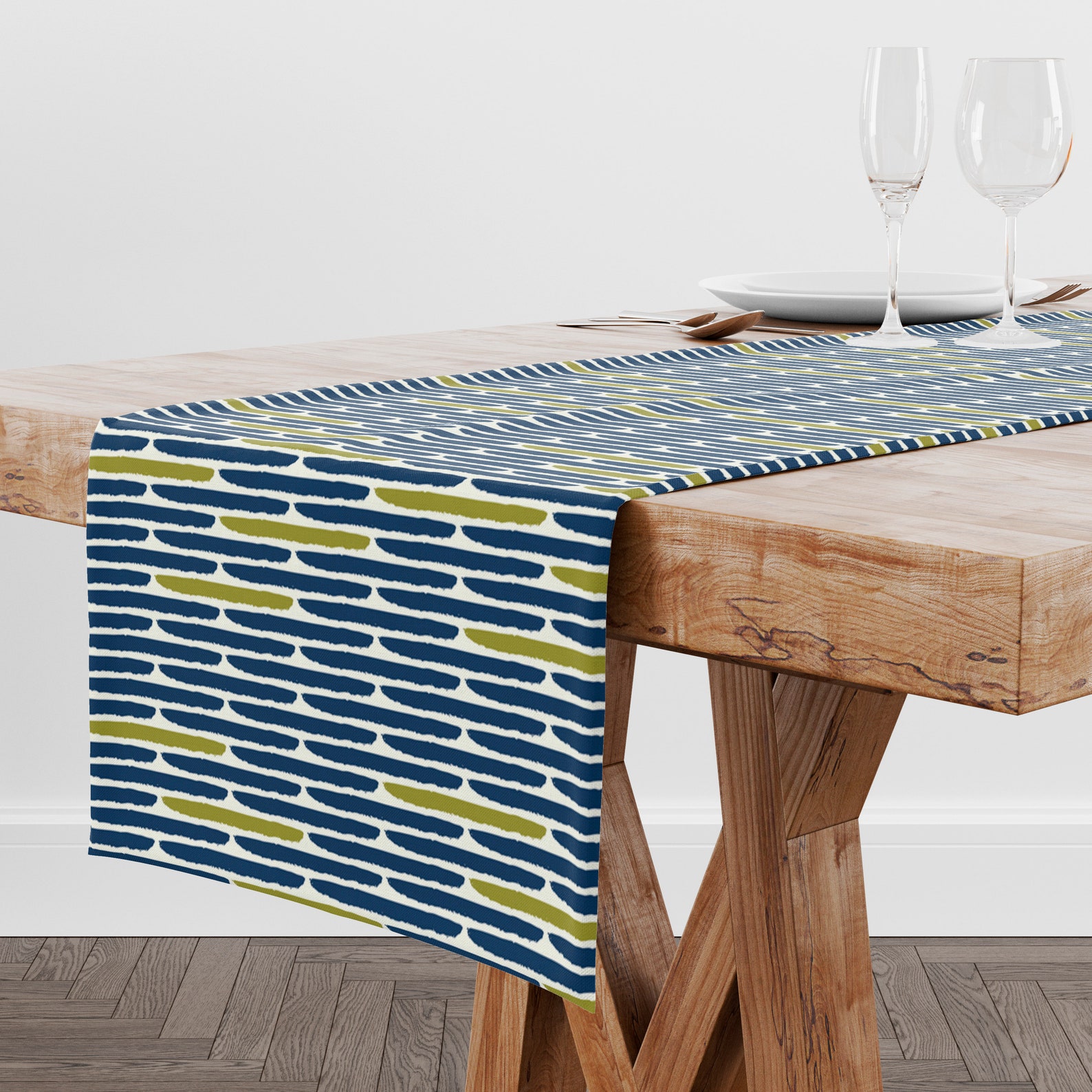 Lime Green Blue Striped Table Runner Modern Table Decor - Etsy