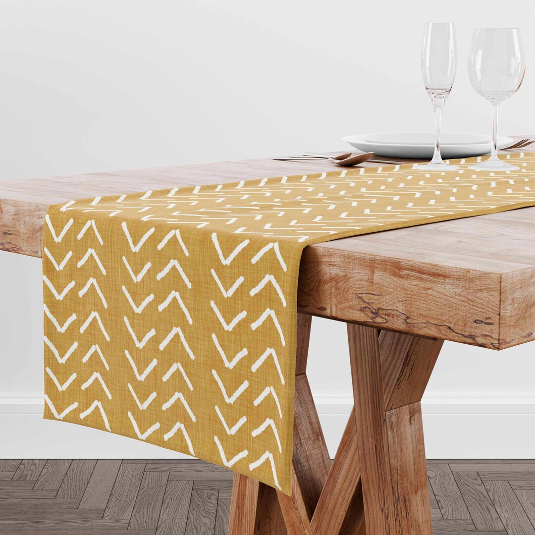 Mustard Mudcloth Print Table Runner • Yellow Boho Bohemian Farmhouse ...