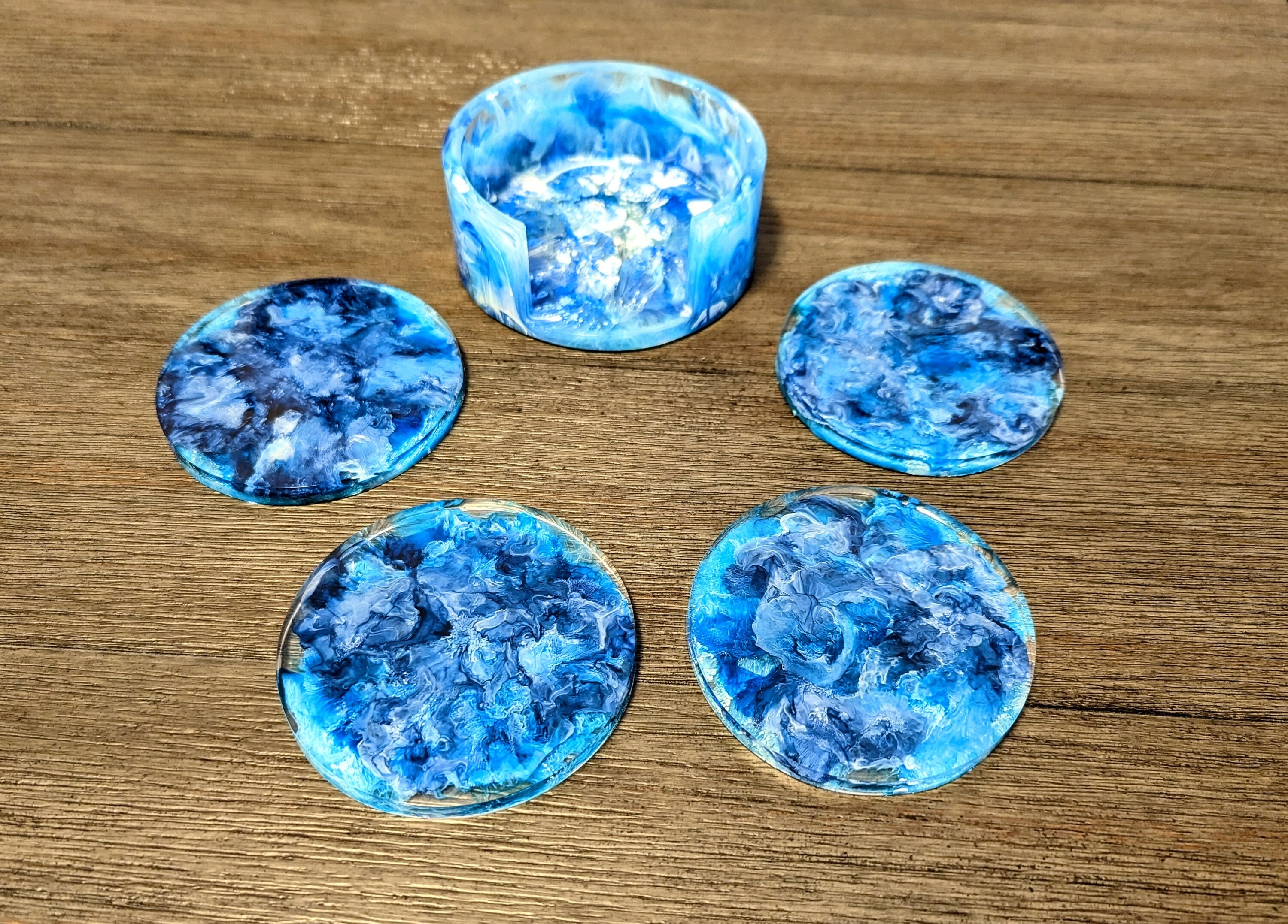 Set of 4 Round Transparent Resin Coasters With Stacking Holder - Choose ...