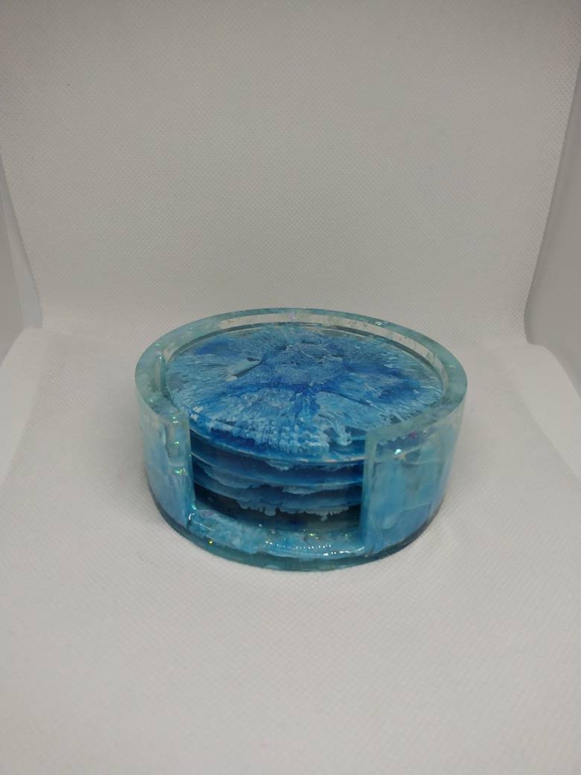 Set of 4 Round Transparent Resin Coasters With Stacking Holder - Etsy