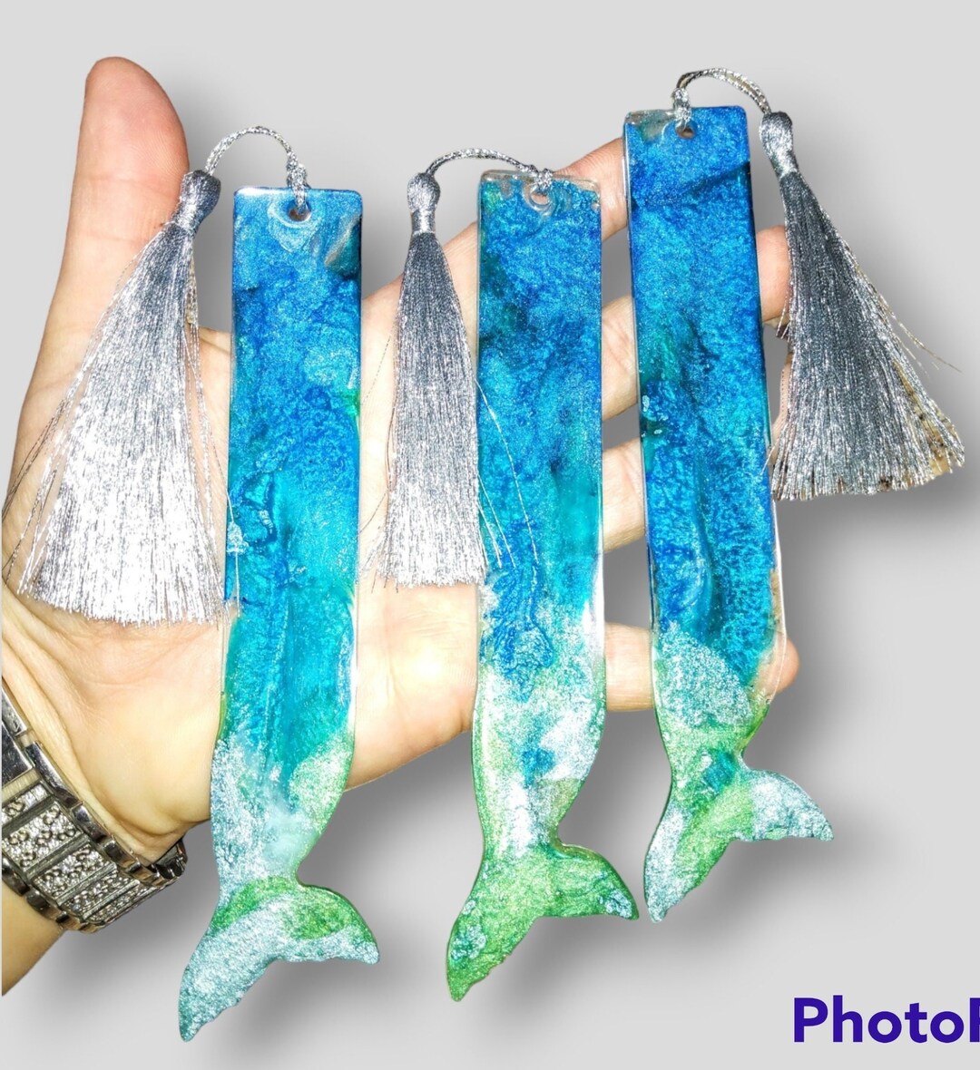 Mermaid Fish Tail Resin Bookmarks With Silver Tassels - Pack of 3 - Etsy