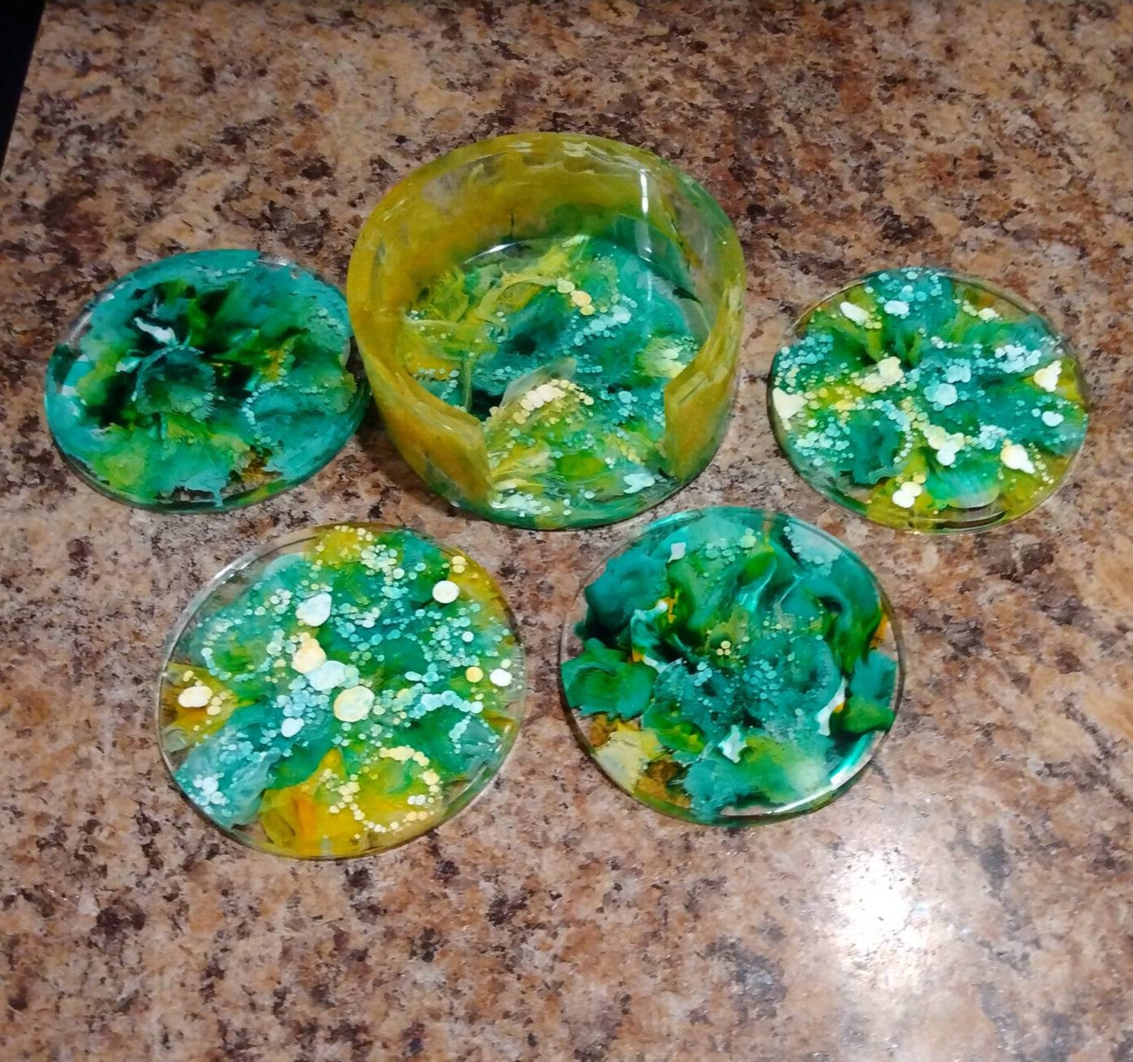 Set of 4 Round Transparent Resin Coasters With Stacking Holder - Etsy