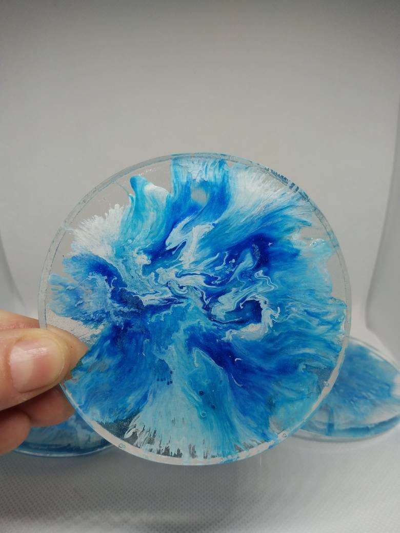 Set of 4 Round Transparent Resin Coasters With Stacking Holder - Etsy