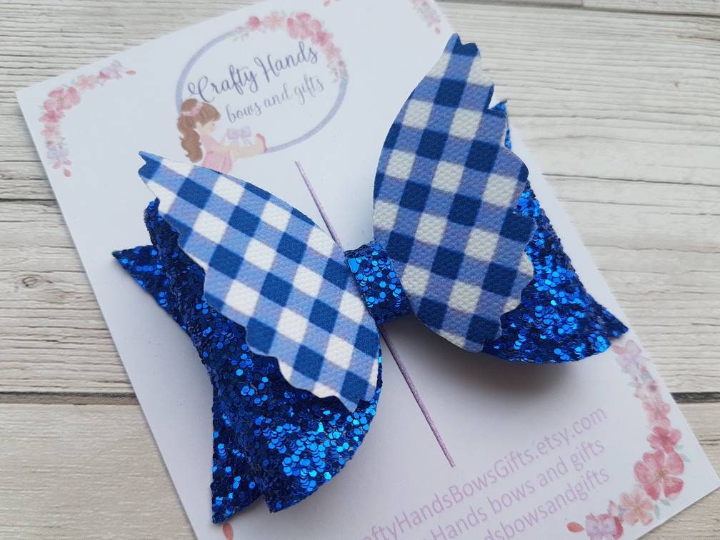 Blue Glitter Bow Blue Accessories Glitter Bow School Hair - Etsy