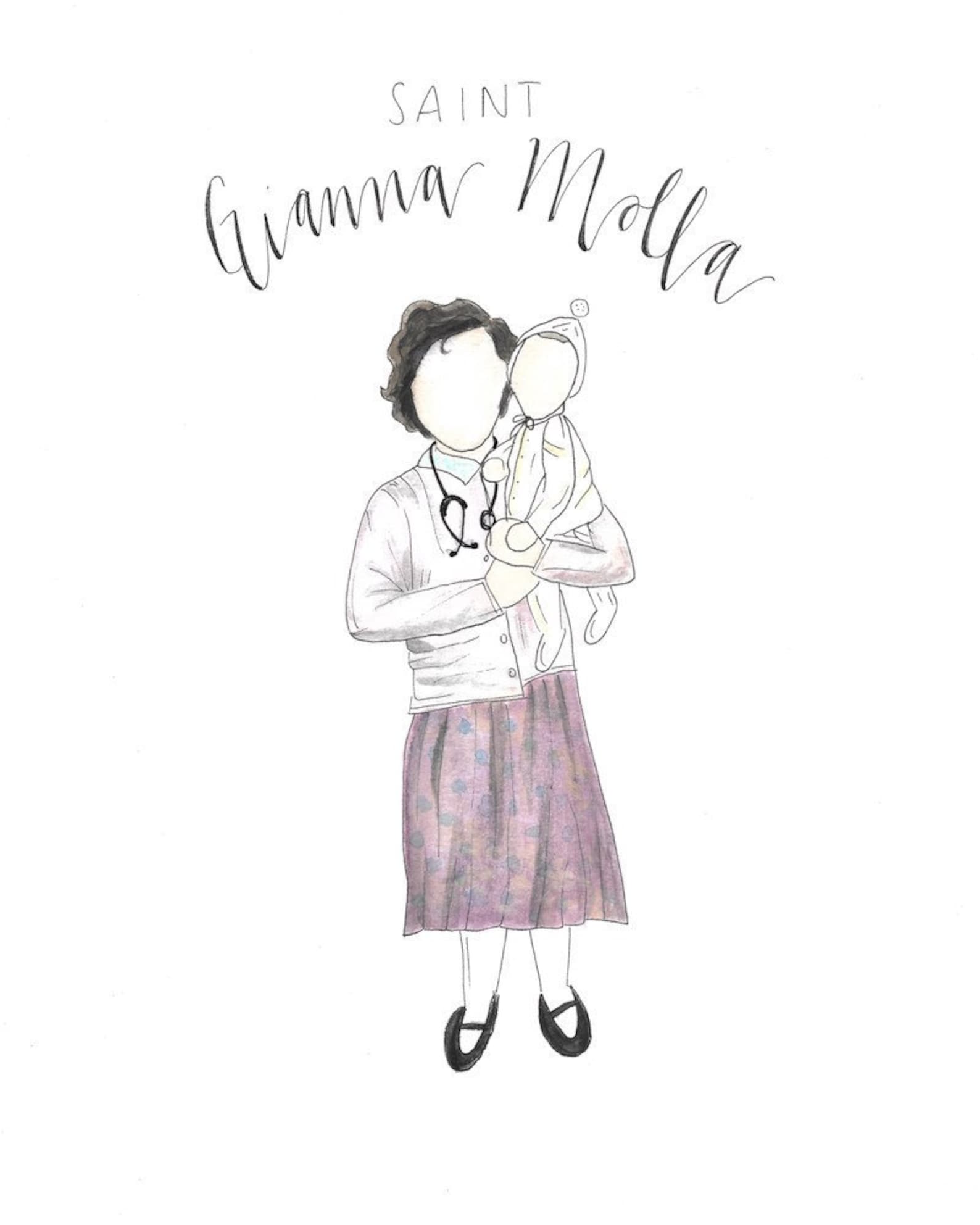 Saint Gianna Molla Painting Mixed Media Watercolor and Pen Simple ...