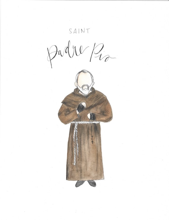 Saint Padre Pio Painting Mixed Media Watercolor and Pen Simple | Etsy