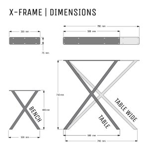 Industrial Table Legs - X-frame Design - Box Section Steel, Various ...