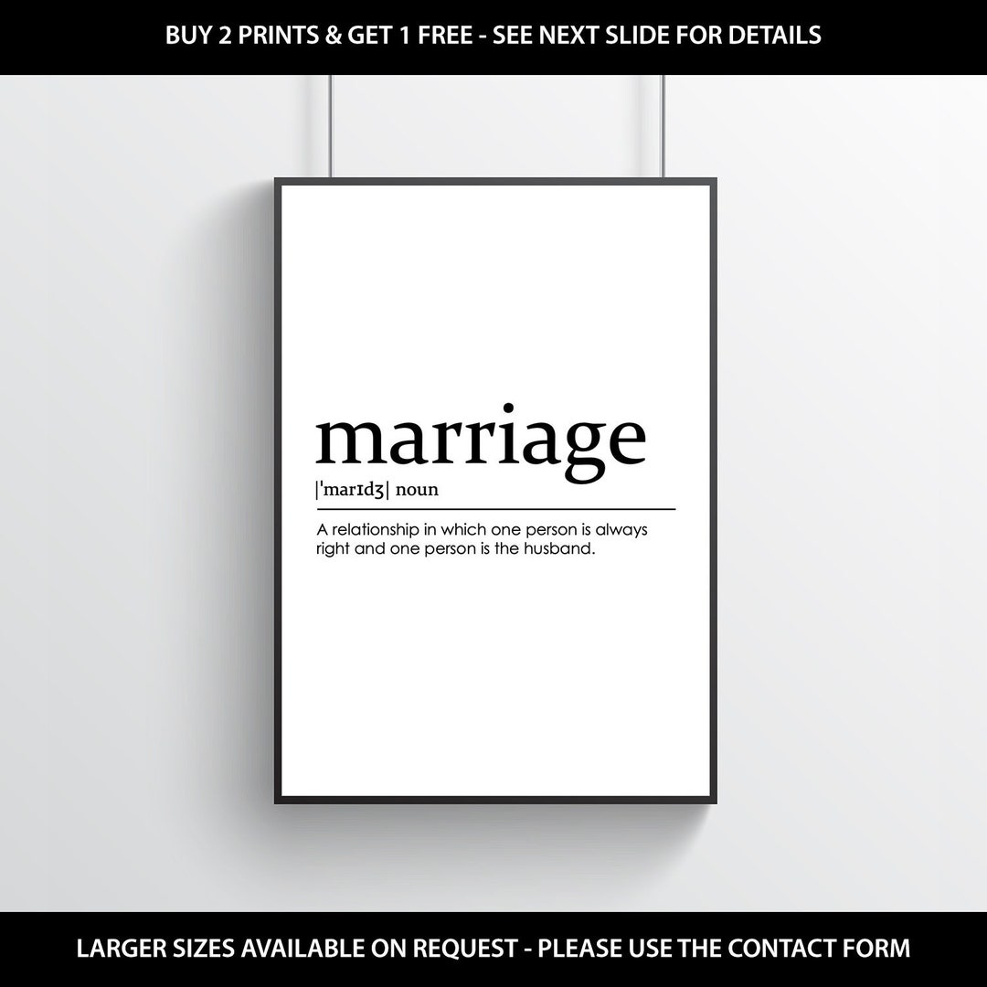 Marriage Definition Wall Print Poster Typography Quote Monochrome ...