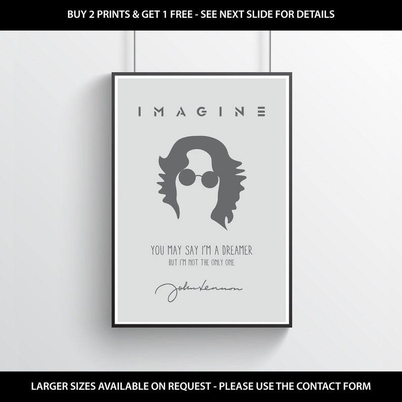 John Lennon Imagine Icon Wall Print Lennon Lyrics Poster | Etsy