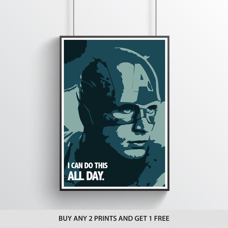Captain America Quote Wall Print I Can Do This All Day | Etsy