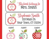 TEACHER BOOK Labels or ADDRESS Labels Patchwork Apples Sets | Etsy