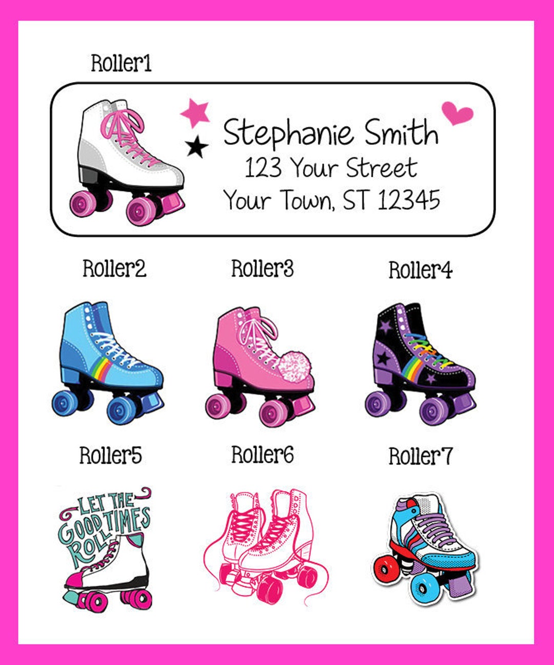 Roller Skates Personalized Return Address Labels, Retro 80's, Sets of ...