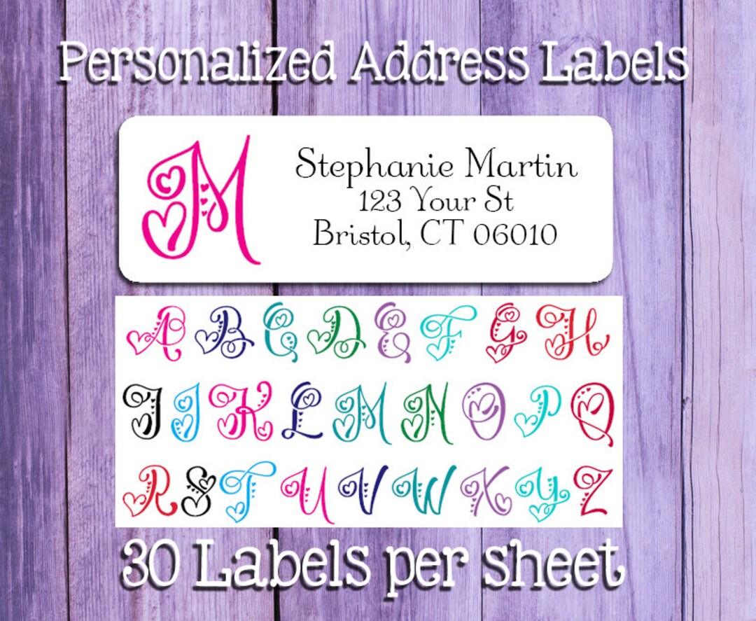 Monogram Return ADDRESS Labels - Heart, Initial, Wedding, Newlyweds ...