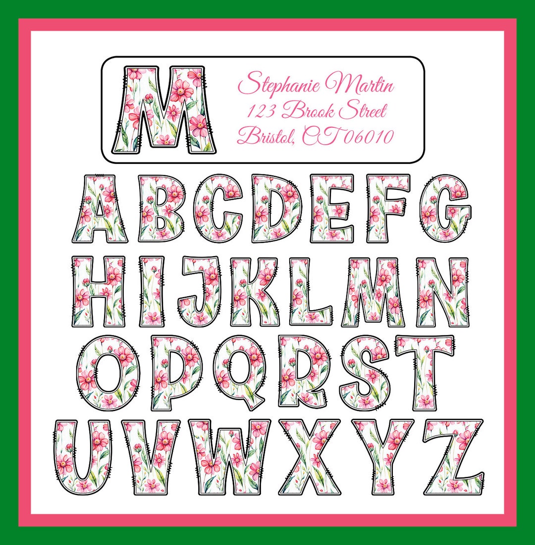 Personalized Pretty PINK FLORAL Monogram Address Labels, Sets of 30 ...