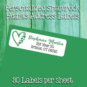 SHAMROCK HEART Labels, Property Of, ADDRESS Labels, Sets of 30 ...