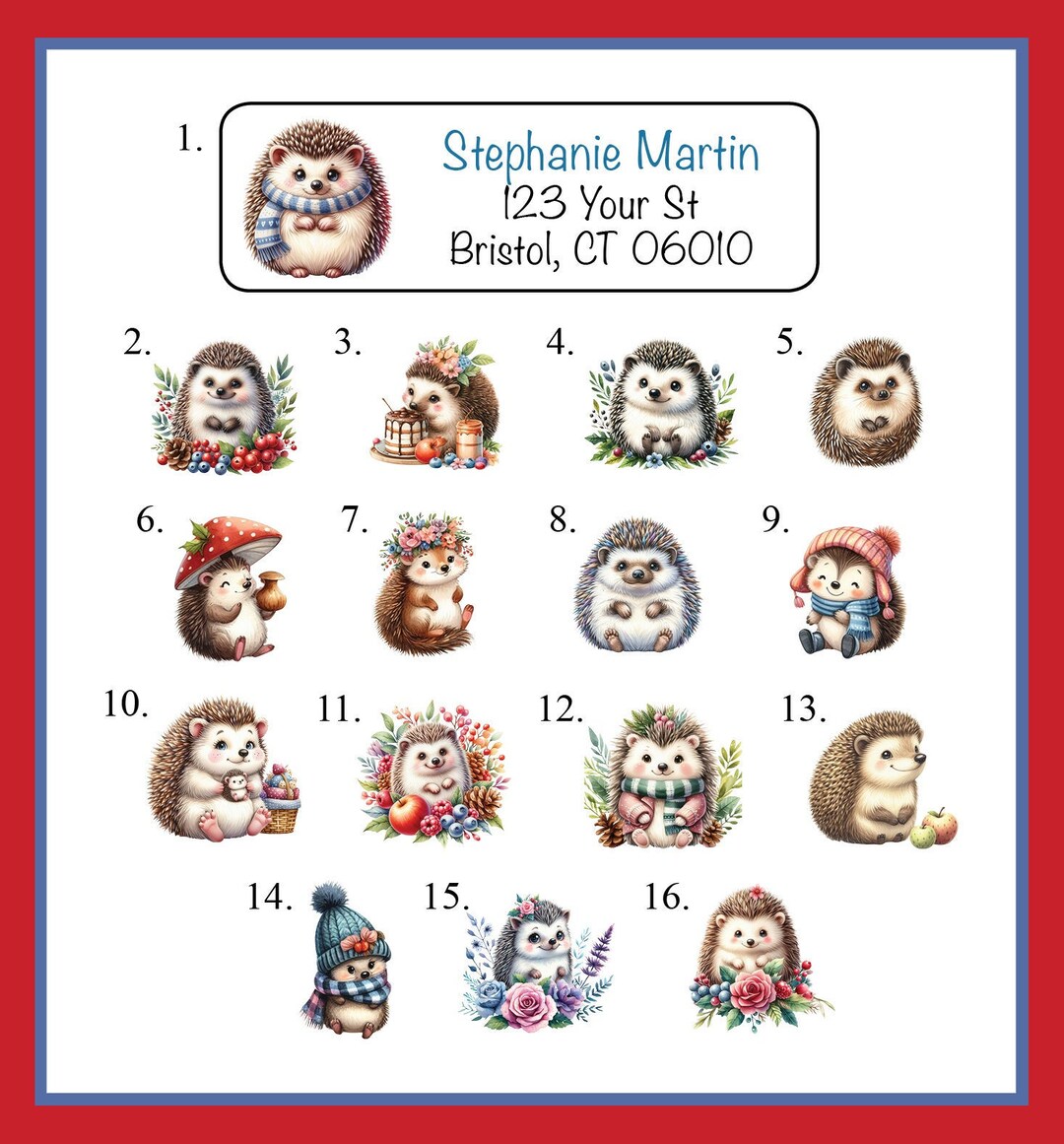 Personalized Adorable Hedgehog Address Labels, so Cute Hedgehogs! Sets ...