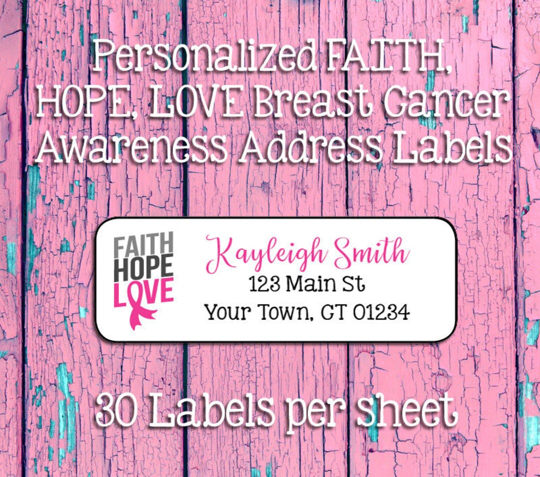 FAITH HOPE LOVE Breast Cancer Awareness Ribbon Address Labels, Return ...