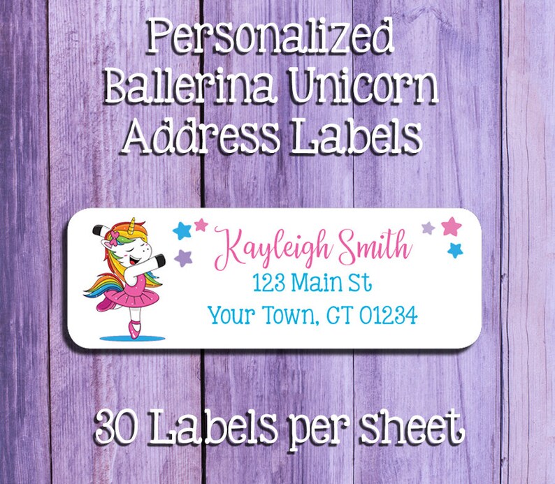 BALLERINA UNICORN Address Labels Rainbow Personalized - Etsy
