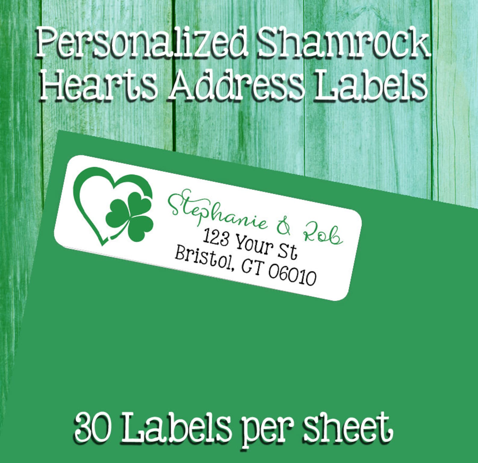 Shamrock Heart Address Labels: Personalized St. Patrick's Day Stickers ...