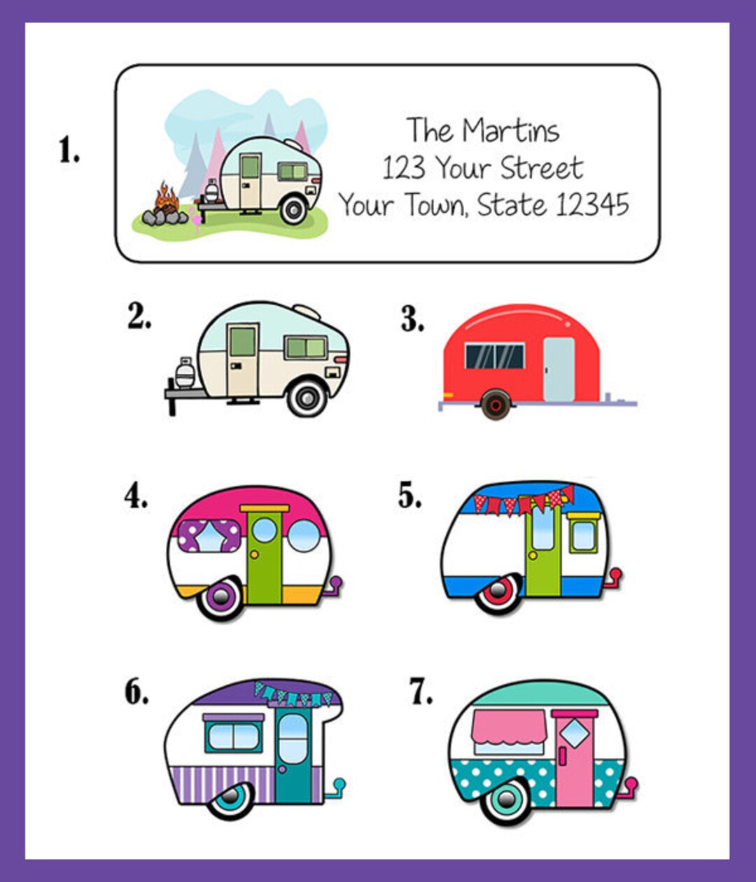 Antique Camper Trailer Return Address Labels, Sets of 30, Personalized ...