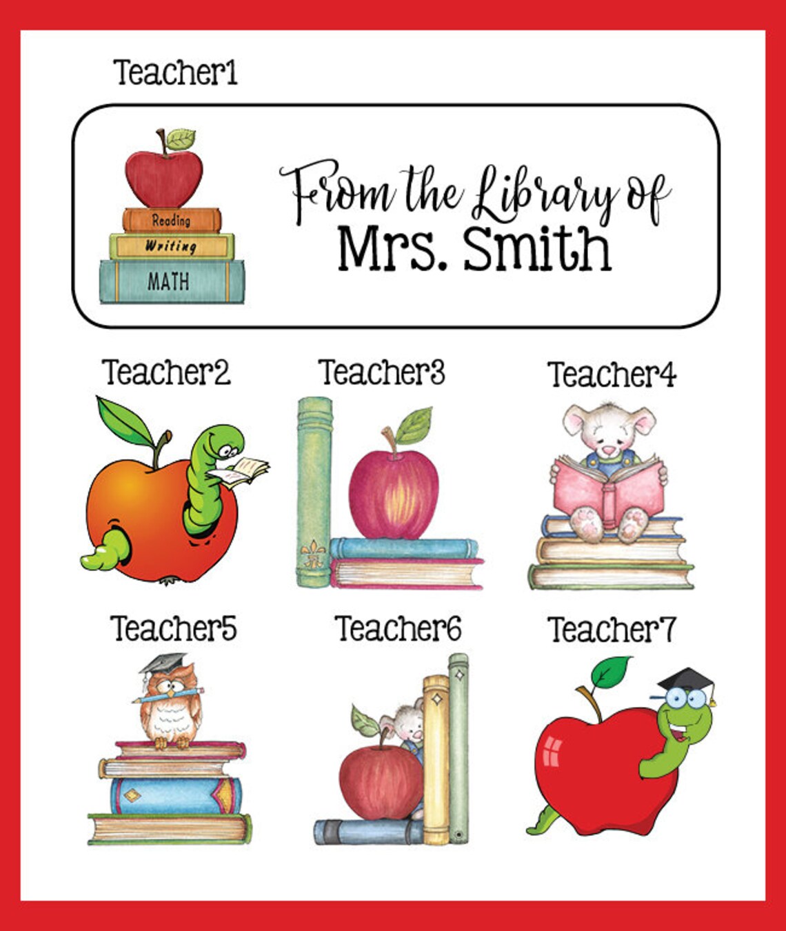 Personalized TEACHER BOOK or Return ADDRESS Labels Teacher | Etsy