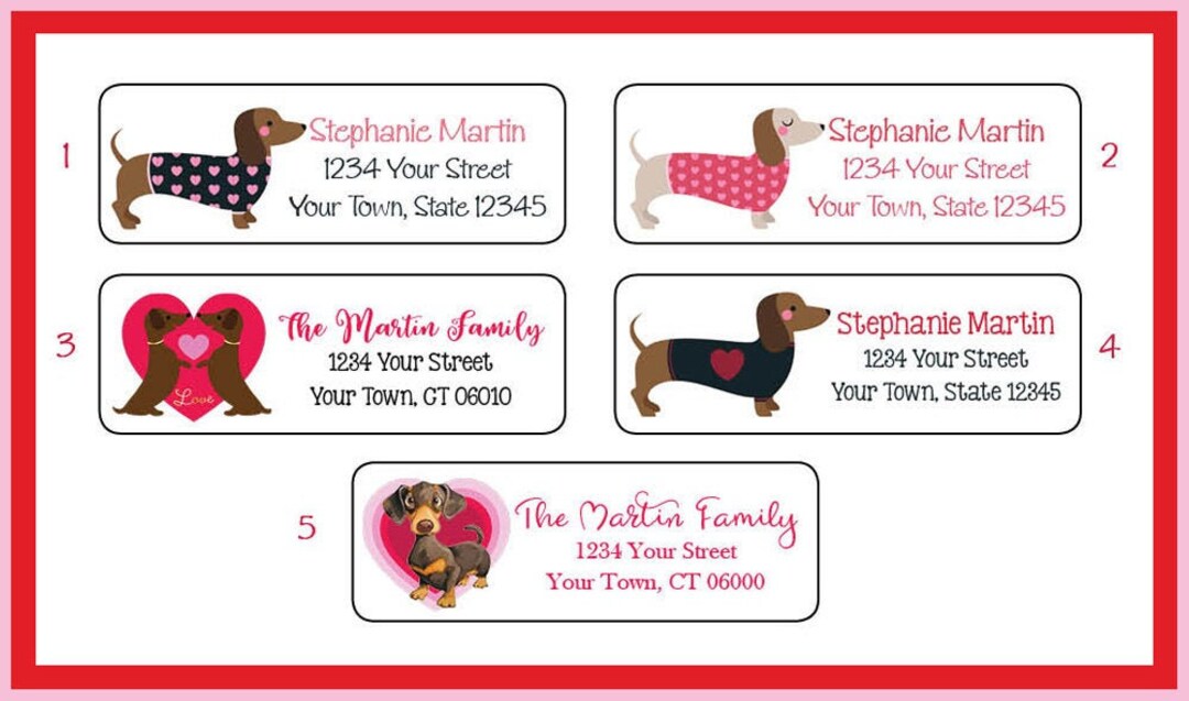 Valentine's Day Dachshund Address Labels, Personalized Sets of 30 - Etsy
