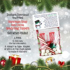 Snowman Soup Bag Topper: Christmas Cocoa Favor (instant Download ...