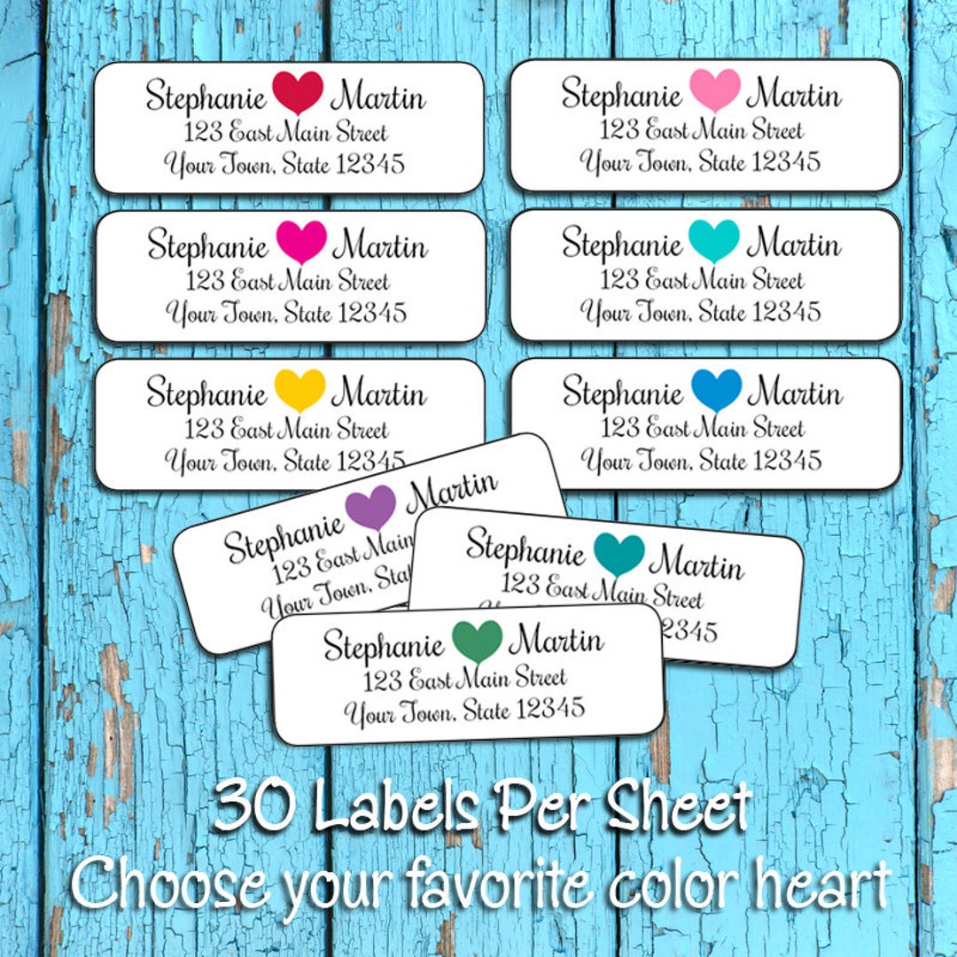 Personalized HEART Icon Return ADDRESS Labels, Sets of 30, Love - Etsy