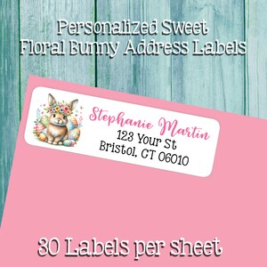 Adorable Spring Easter Floral Bunny Address Labels, Sets of 30 ...