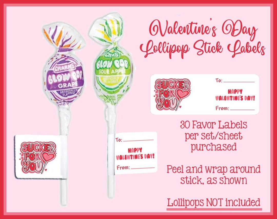 Valentine's Day Lollipop Favor Labels, Classroom Party, 30 per Sheet - Etsy