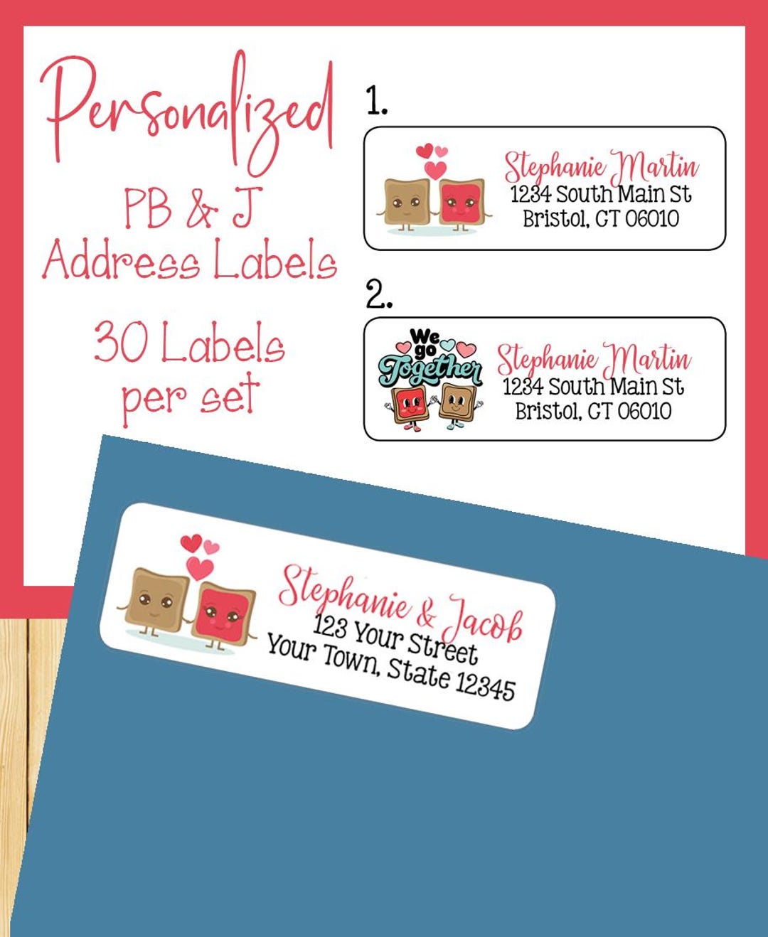 Peanut Butter and Jelly Personalized Return Address Labels, P B and J ...