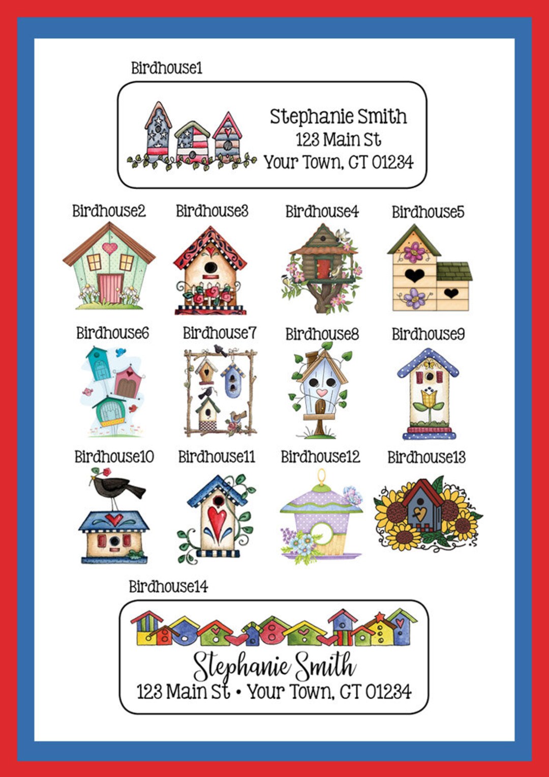 Birdhouse Return Address Labels, Sets of 30, Bird Houses, Personalized ...