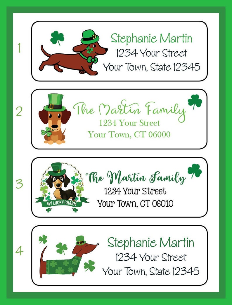 St. Patrick's Day Dachshund Designs Return Address Labels, Personalized ...