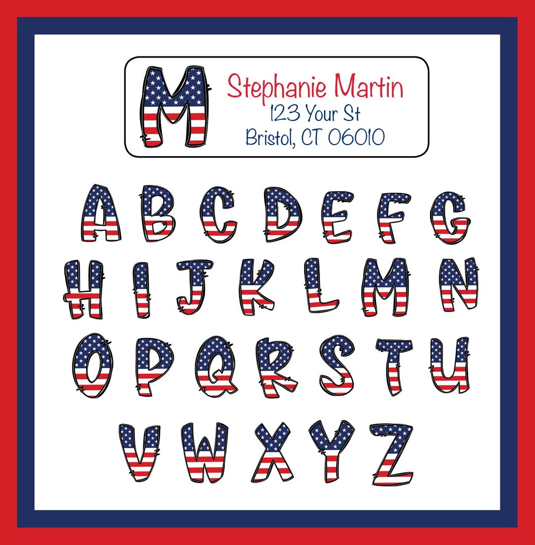 Personalized USA Flag Monogram Address Labels: Sets of 30 - Etsy