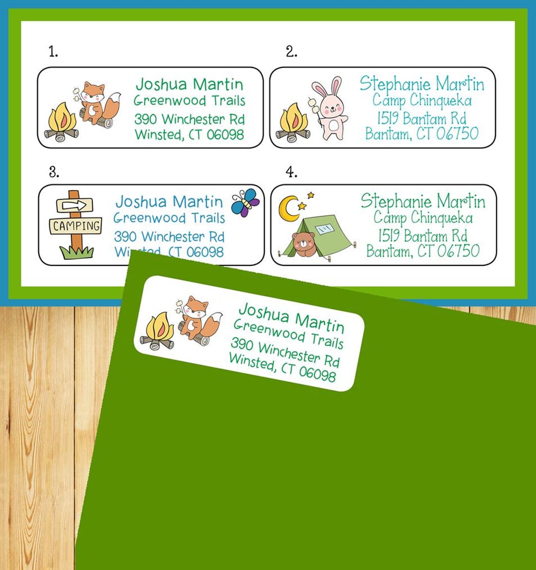 Camping Animals Personalized Return Address Labels: Kids Camp (sets of ...