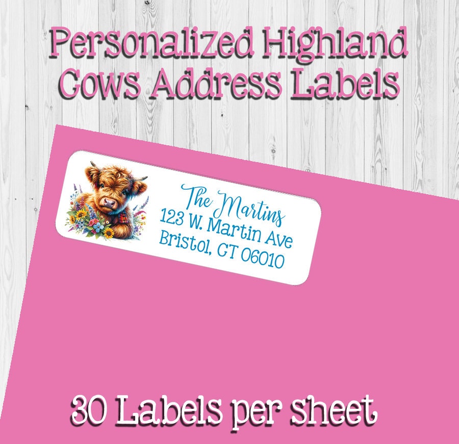Cute Highland Cow Personalized Address Labels, Country Design - Etsy