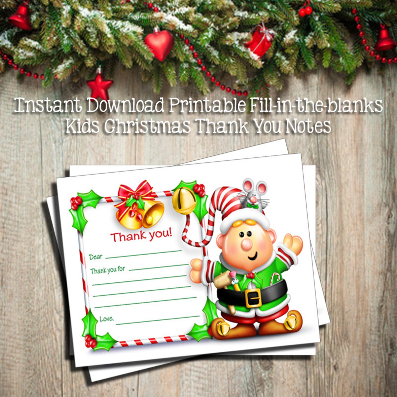 Children's CHRISTMAS THANK YOU Note Cards Digital - Etsy